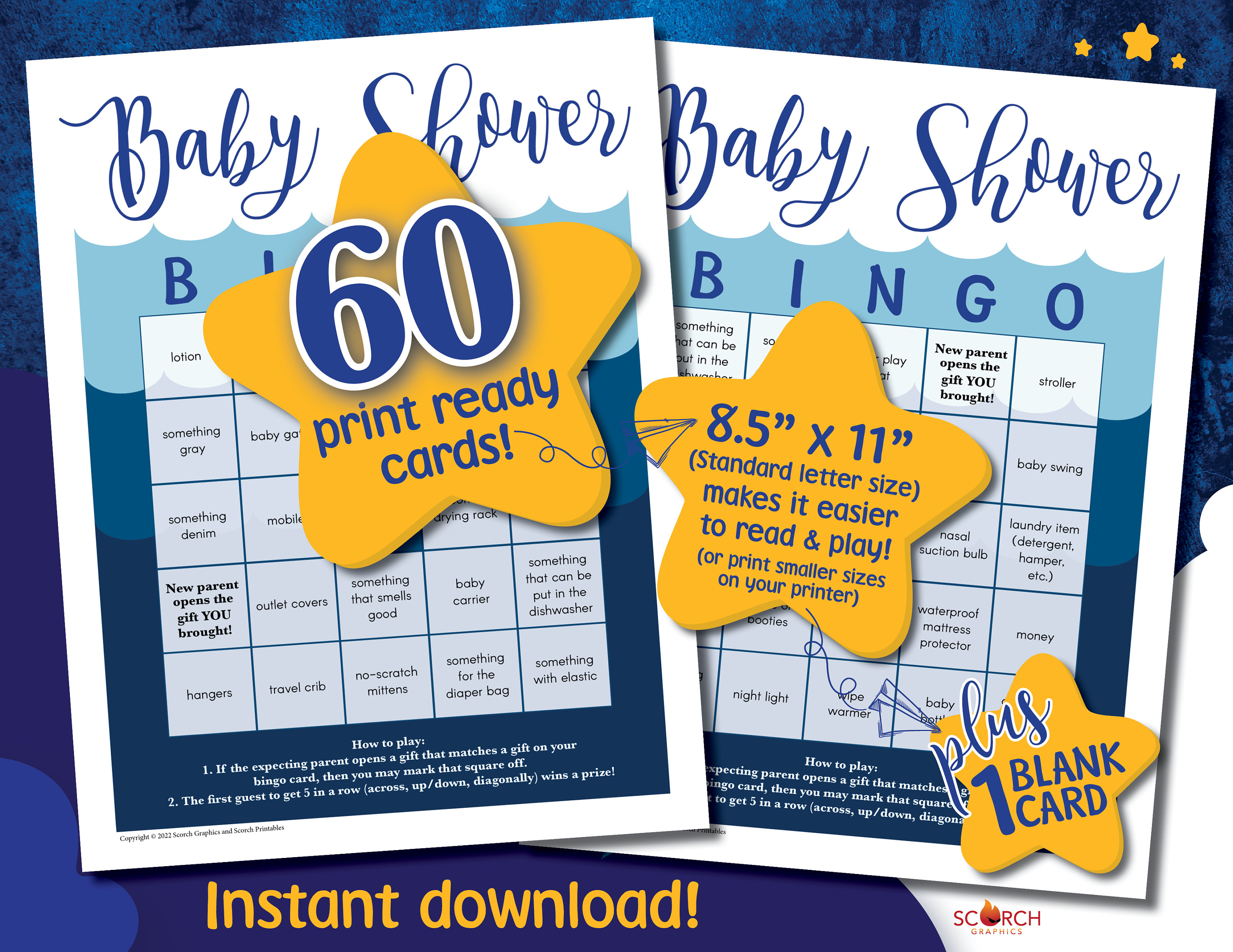 Under the Sea, Baby Shower Bingo Game Cards; 60 Pre-filled, 1 ...