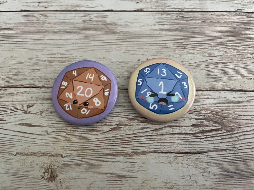 D20 Art Buttons - Cute Dnd Dice- Nat1 and Nat20 - Original Artwork - Etsy