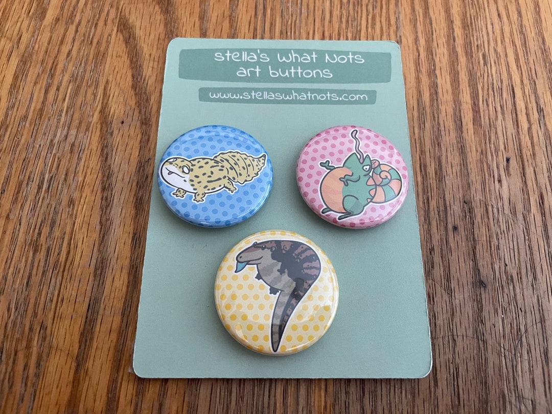 Derpy Lizards Button Pack - Chameleon, Blue Tongue Skink , Leopard ...
