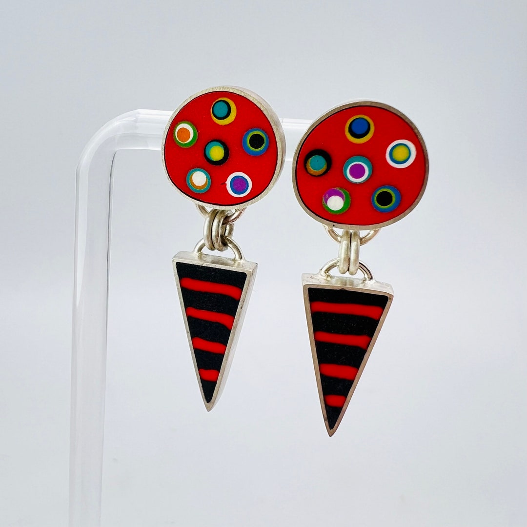 Susan Dyer Sterling Silver & Polymer Earrings Post Modern Vintage ...