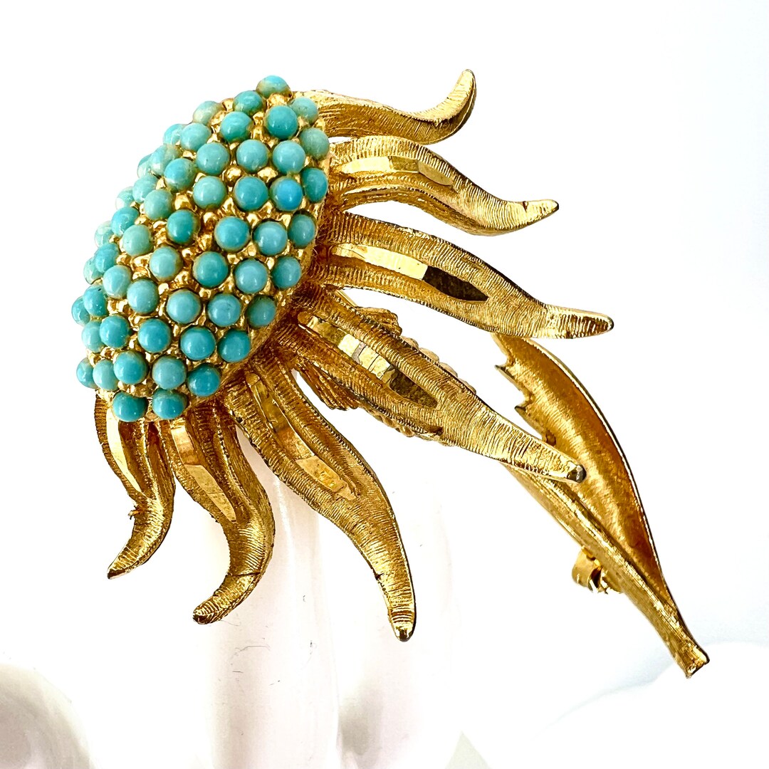 BSK Vintage Turquoise Flower Brooch - Etsy