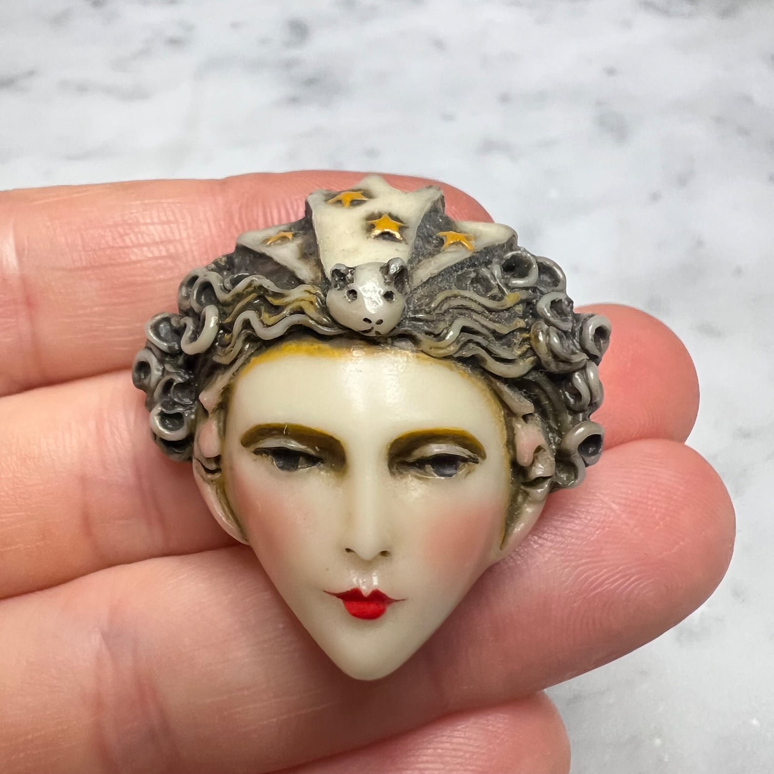 Raven Studios Sylvia Massey Brooch With Mouse & Moons Hand Painted ...