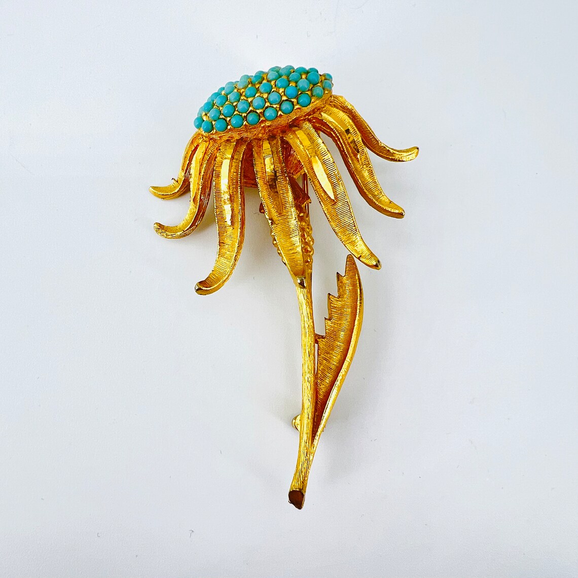 BSK Vintage Turquoise Flower Brooch - Etsy