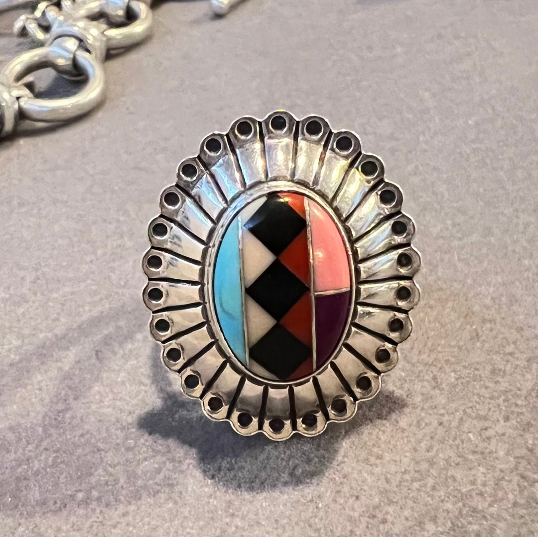 Quoc Turquoise Inlaid QT Sterling Silver Ring Size 7 - Etsy
