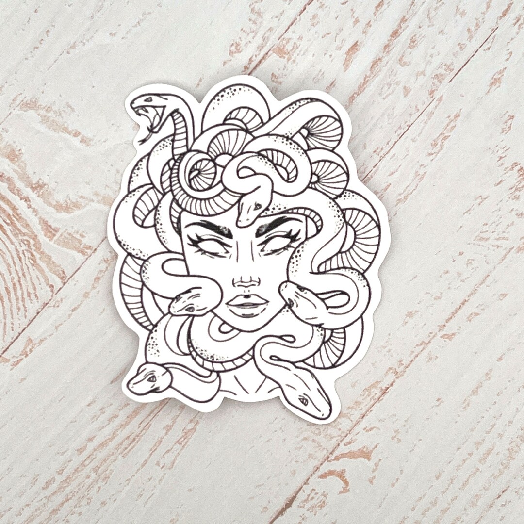 Medusa B&W Sticker Bookish Snake Reader - Etsy