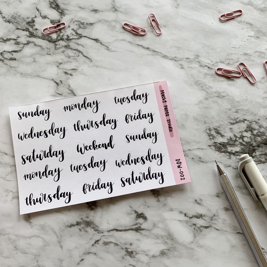 Days of the Week Cursive Handwriting Planner Stickers for - Etsy