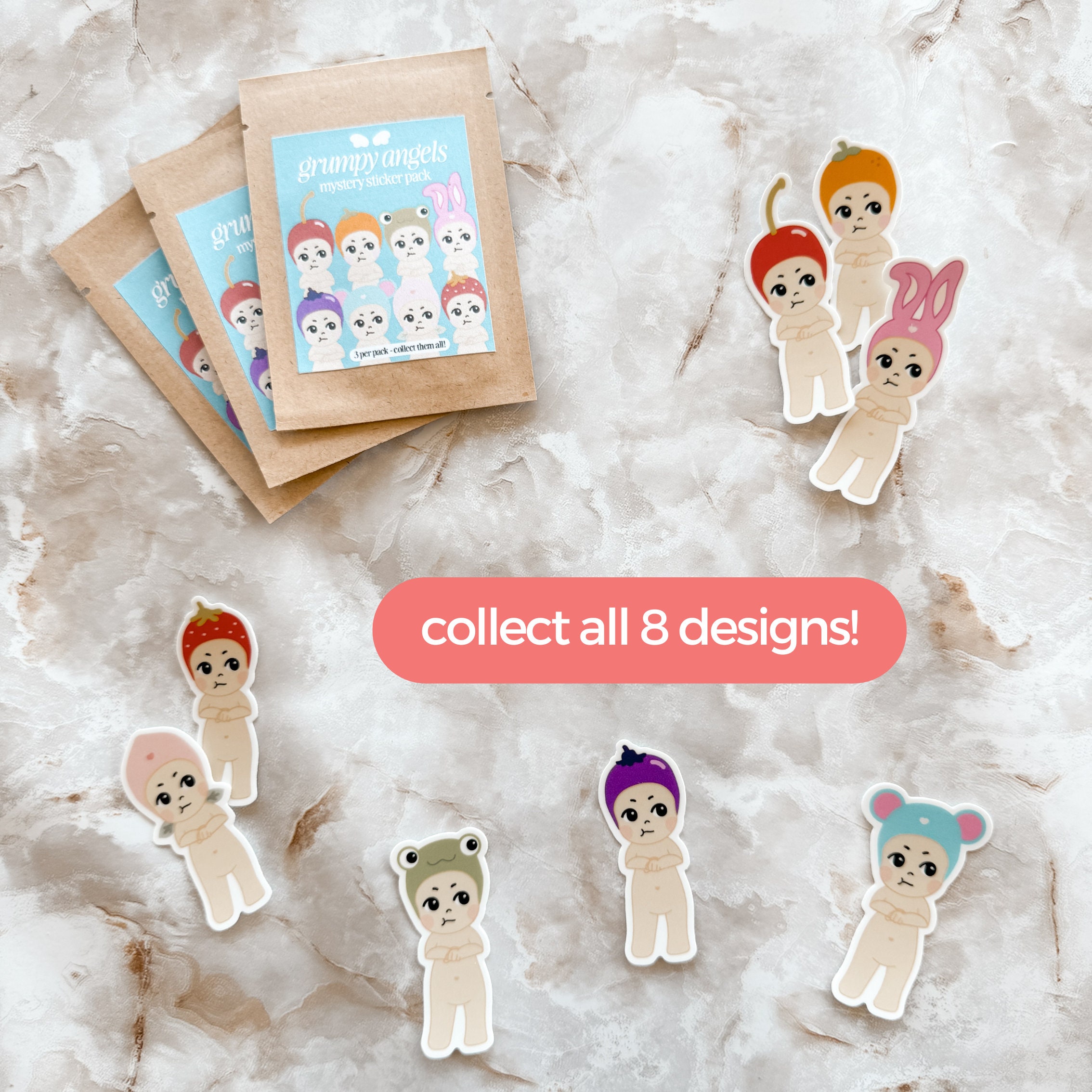 Grumpy Angels - Mystery Sticker Pack (set of 3 Waterproof Stickers) - Etsy