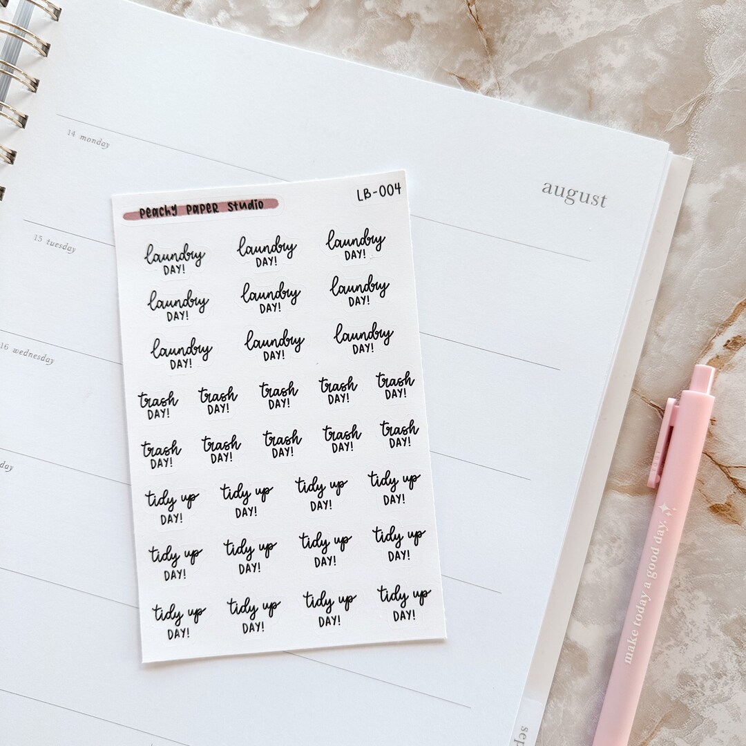 Laundry Trash Tidy up Tracker Handwriting Planner Stickers for Bullet ...