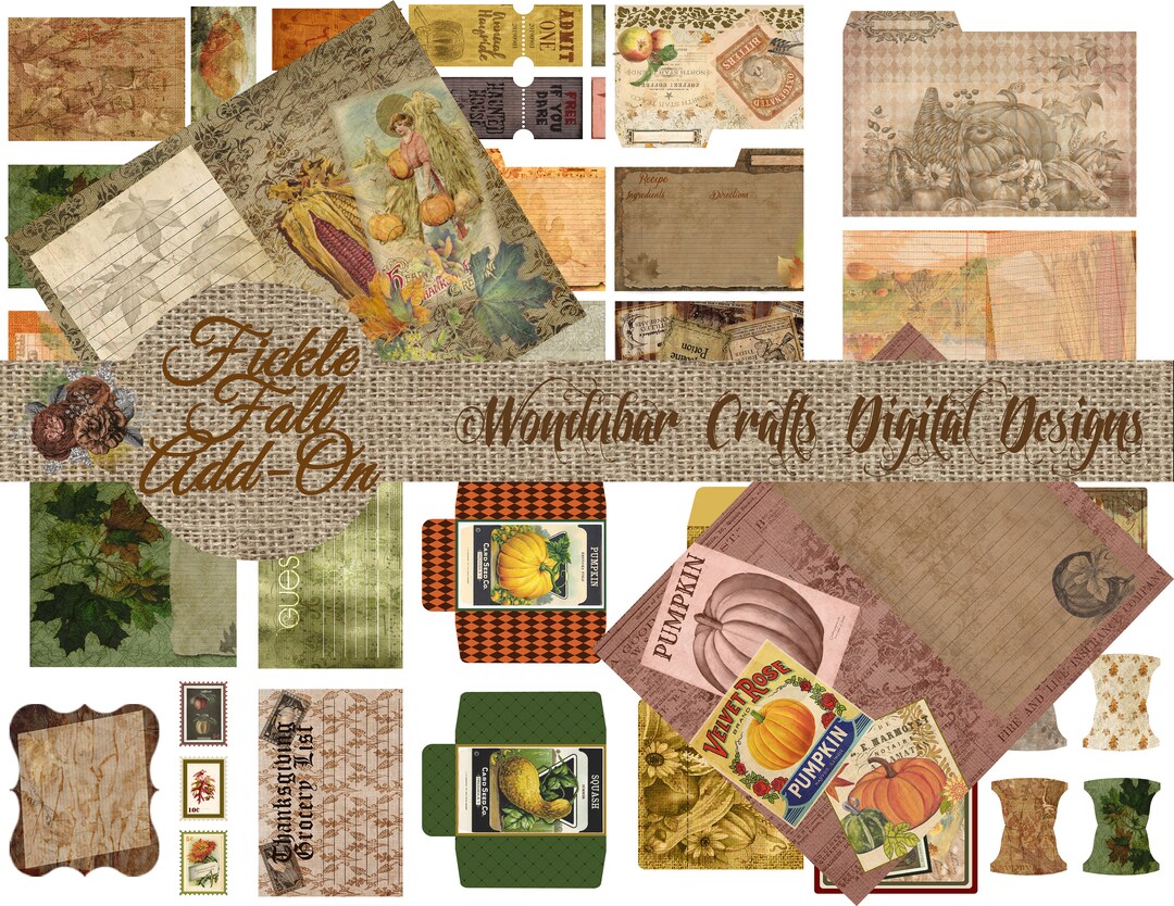 FICKLE FALL Add-on, 12 Ephemera Pages Loaded With Tags-envelopes ...