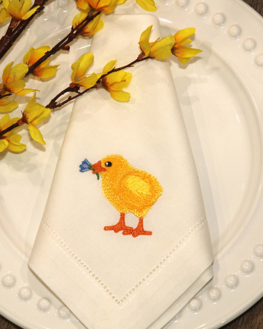 Embroidered Spring Chick Napkins, Reusable Napkins, Nature Embroidery ...