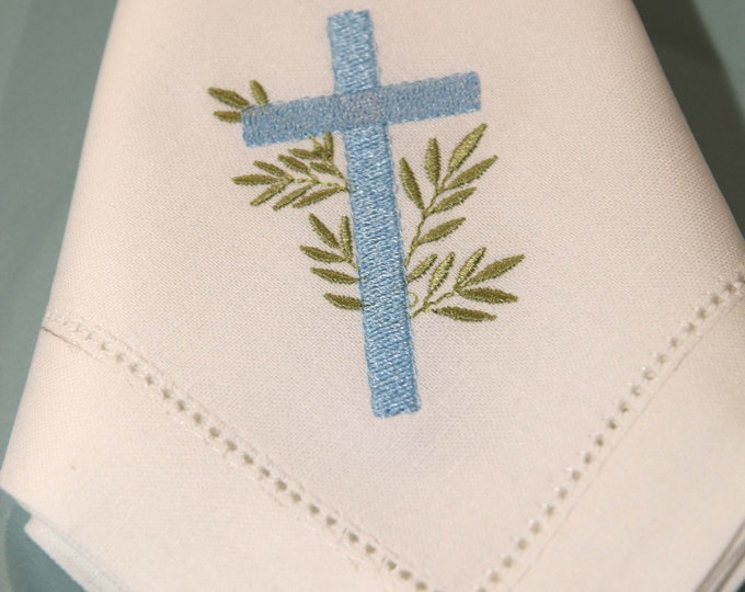 Set of Embroidered Easter Napkins, Religious Cross, Matthew 28:6 ...