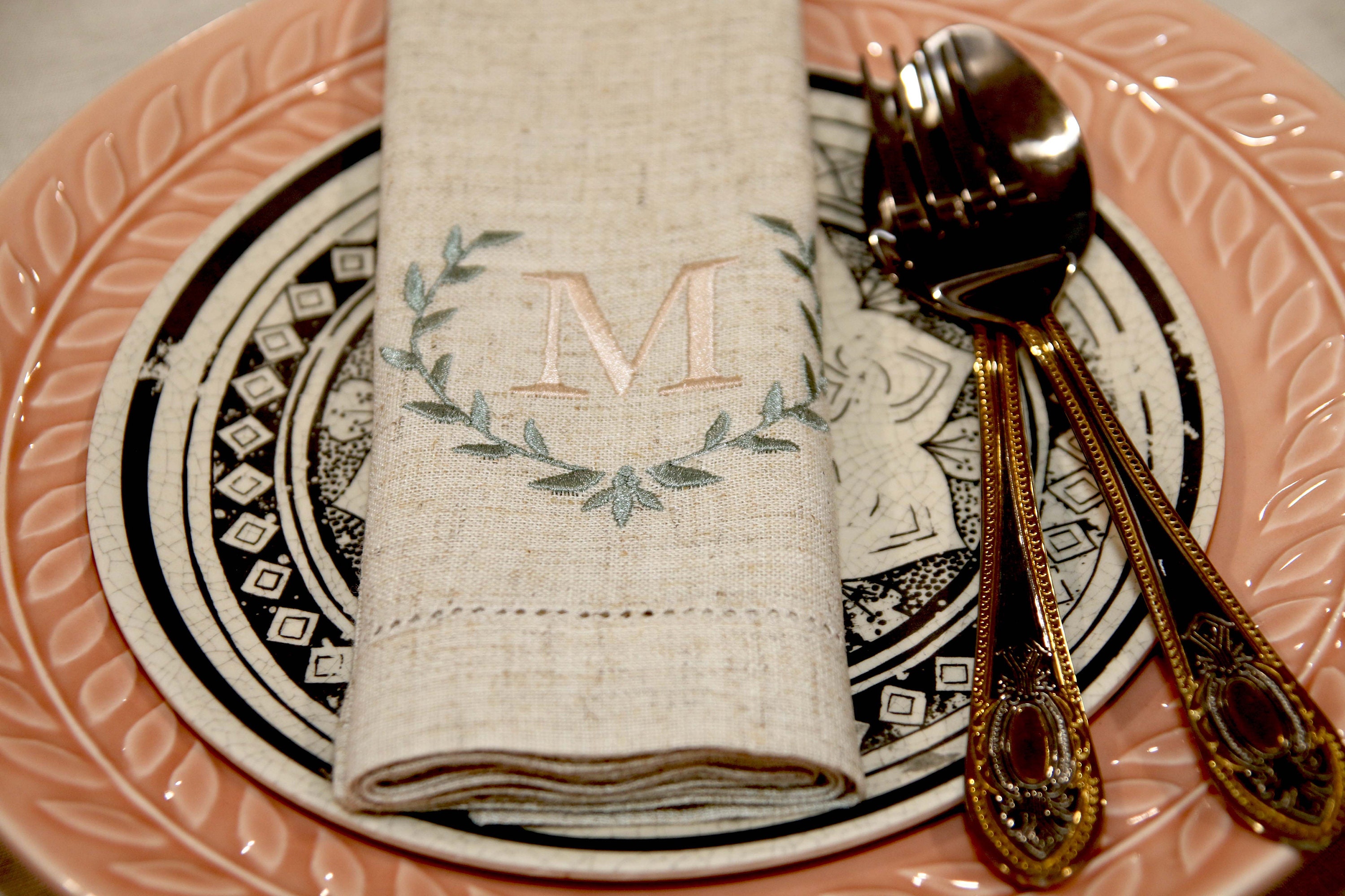 Embroidered Dinner Napkins, Personalized Cloth Napkins With Hemstitch ...