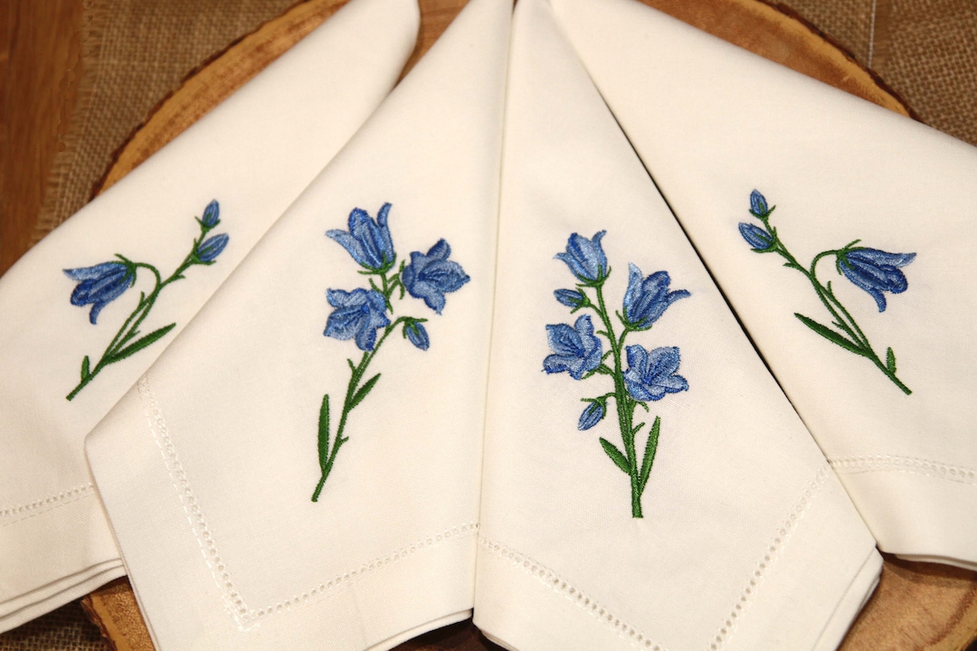 Bluebell Embroidered Napkins, Botanical Embroidery, Embroidered Napkins ...
