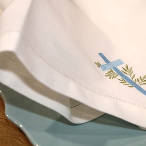Set of Embroidered Easter Napkins, Religious Cross, Matthew 28:6 ...