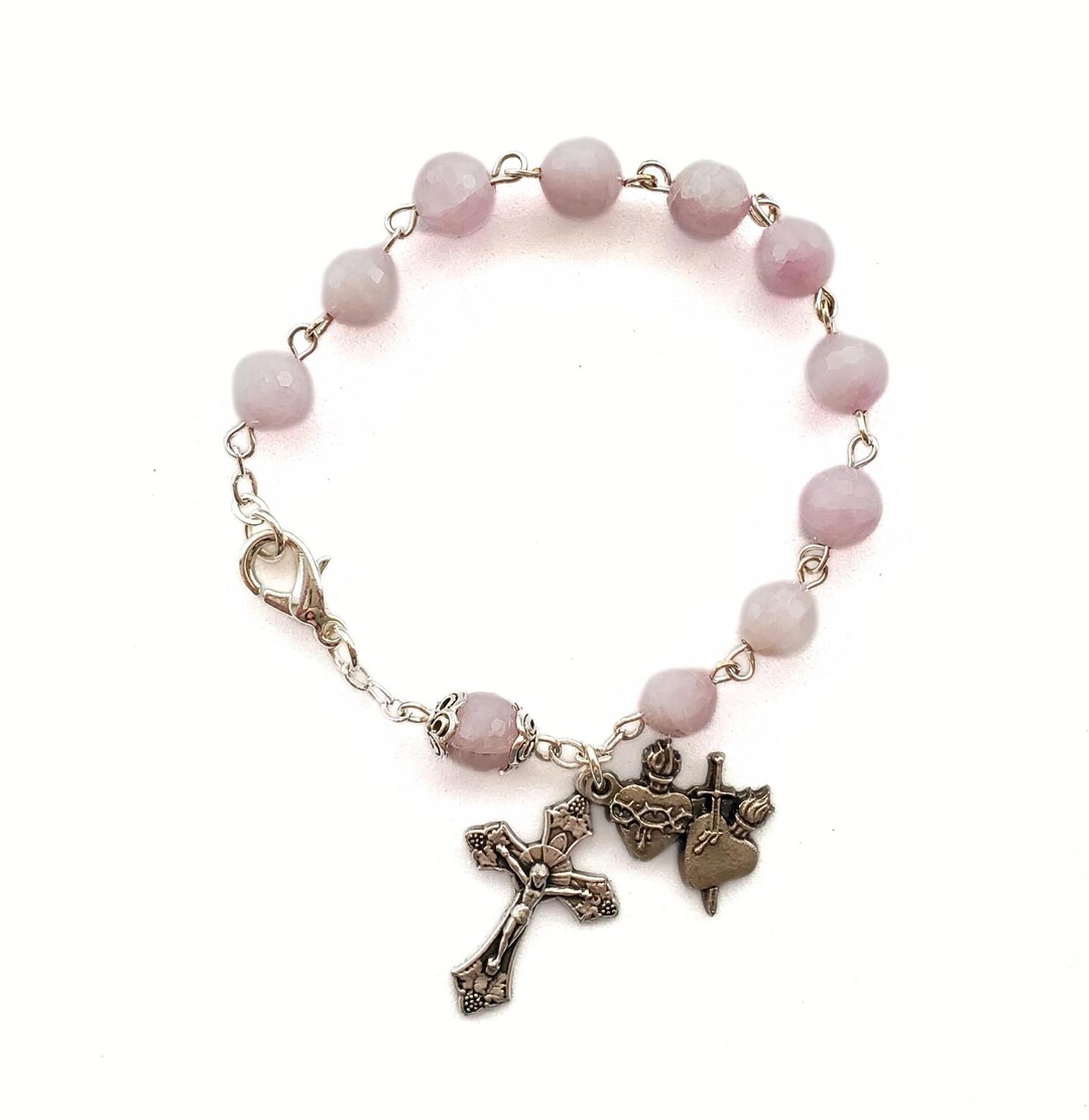 Two Hearts Kunzite Rosary Bracelet | One Decade Pocket Rosary ...