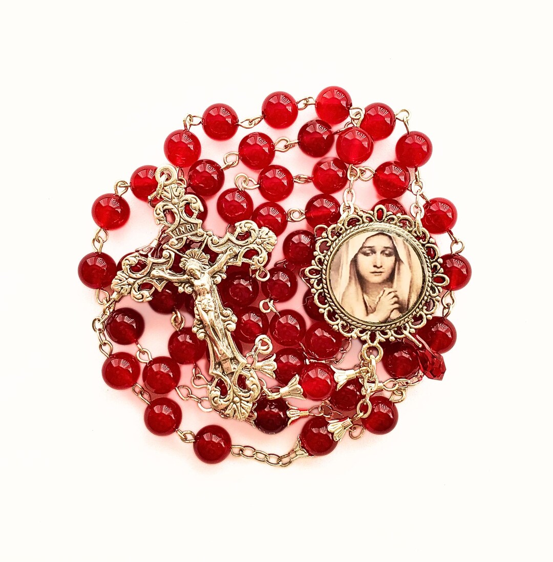 Our Lady of Sorrows Red Jade Rosary | Lenten Rosary | Handmade Heirloom ...