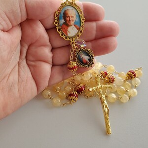 St. John Paul II Divine Mercy Rosary Honey Calcite Divine Mercy Pope ...
