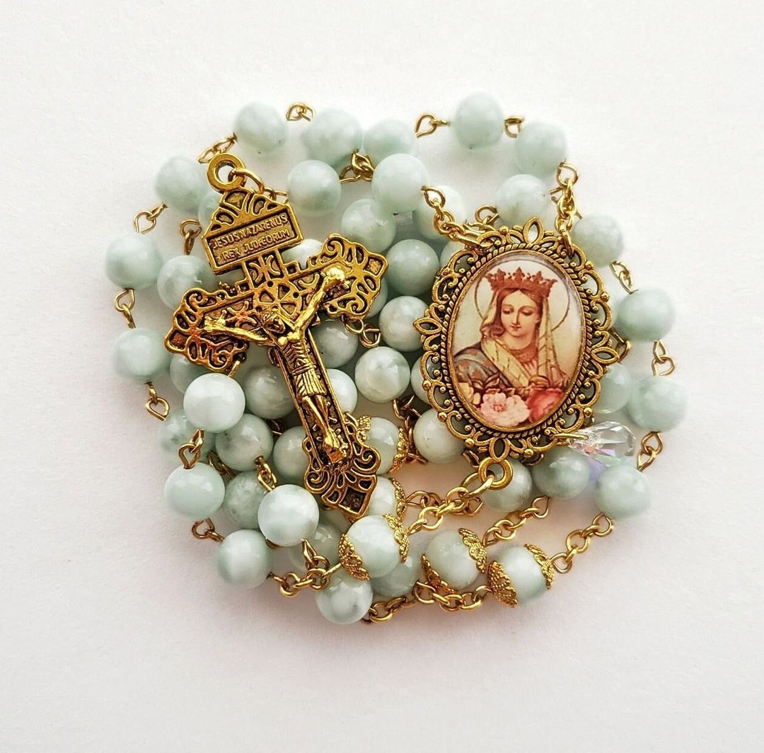 Our Lady of the Roses Green Moonstone Rosary Mother's Day Rosary Green ...