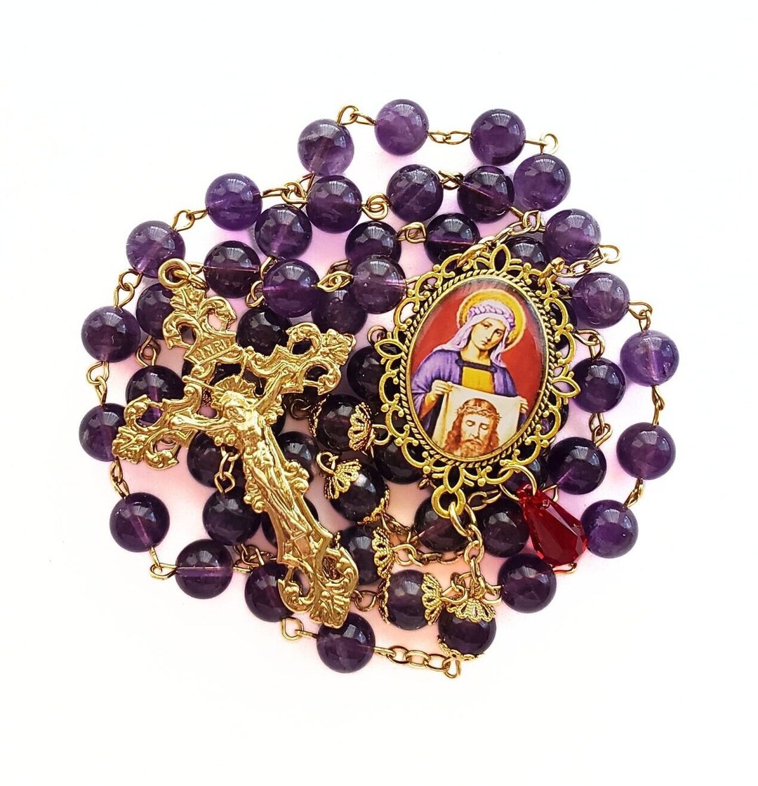 St. Veronica Amethyst Rosary Holy Face Shroud of Turin Lenten Rosary ...