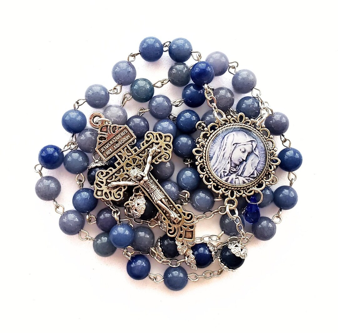 Our Lady of Sorrows Blue Aventurine Rosary | Lent | Pardon Crucifix - Etsy