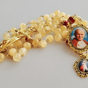 St. John Paul II Divine Mercy Rosary Honey Calcite Divine Mercy Pope ...