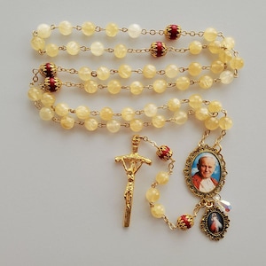 St. John Paul II Divine Mercy Rosary Honey Calcite Divine Mercy Pope ...
