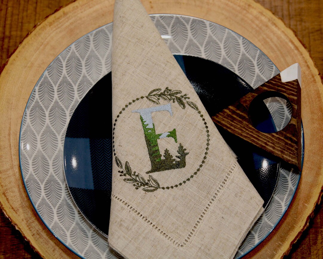 Personalized Forest Monogram Napkin Set Embroidered Masculine Decor for ...