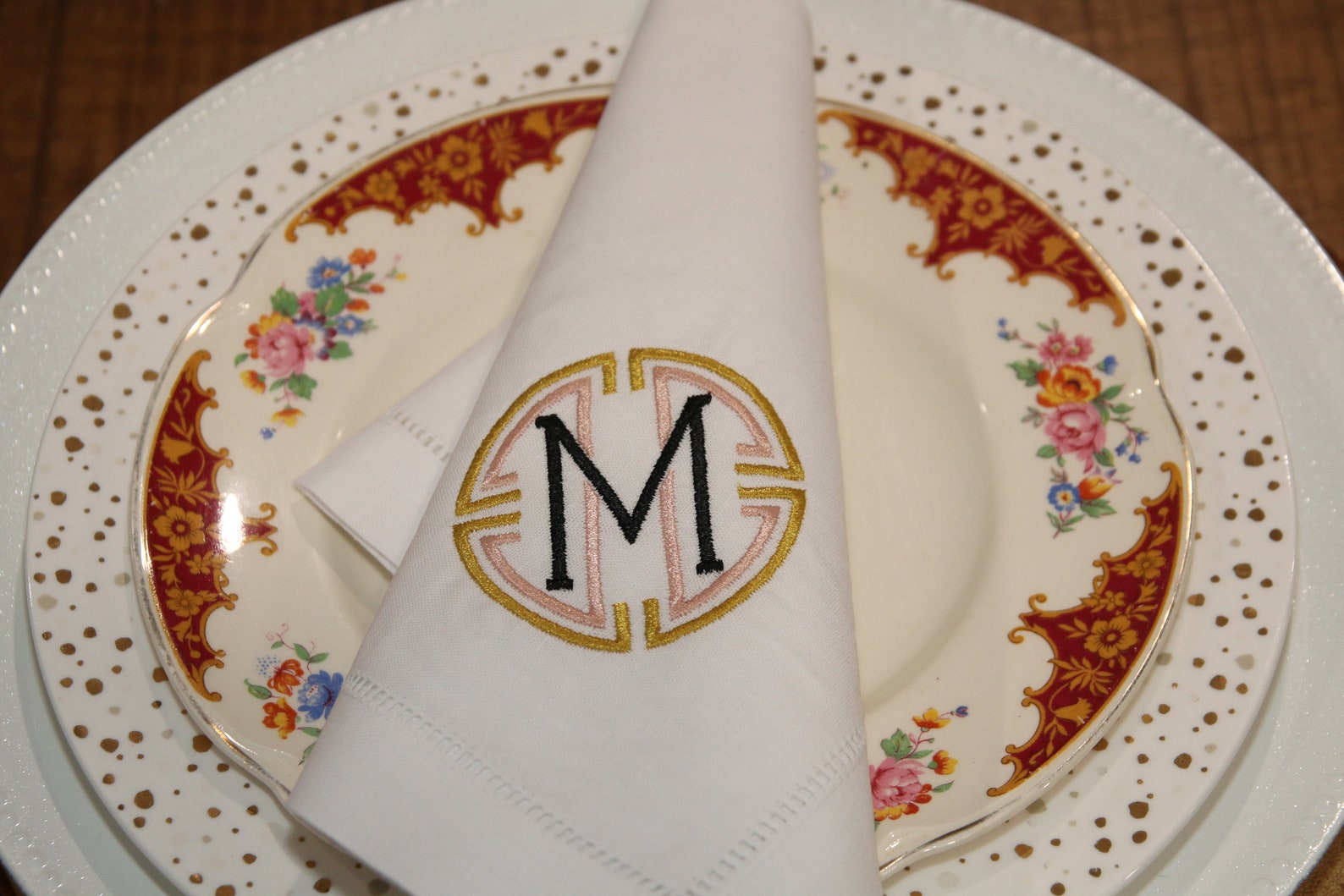 Embroidered Monogram Napkins White Linen With Monogram Mid - Etsy