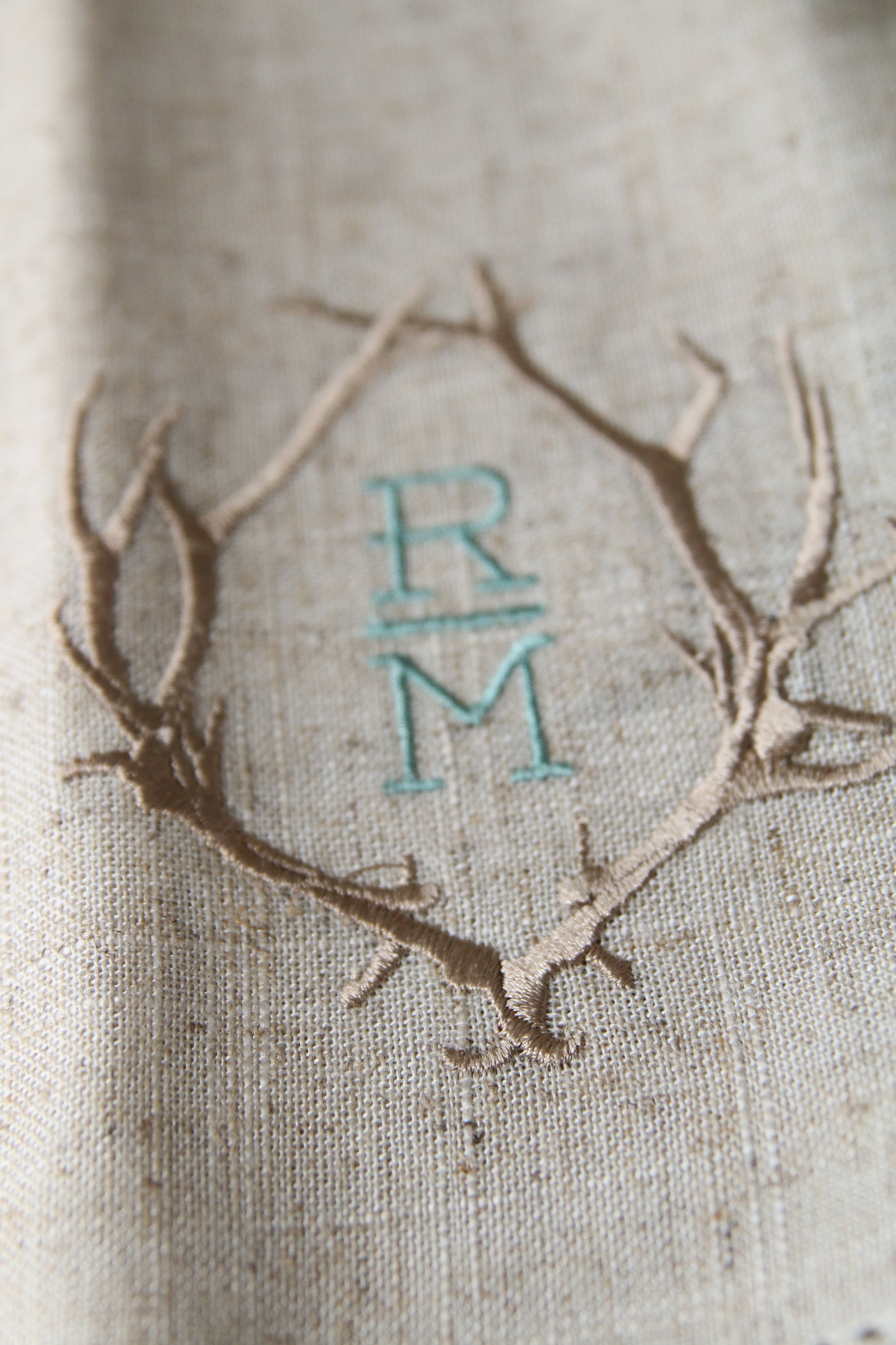 Rustic Antler Napkins Embroidered Antlers Double Monogram - Etsy