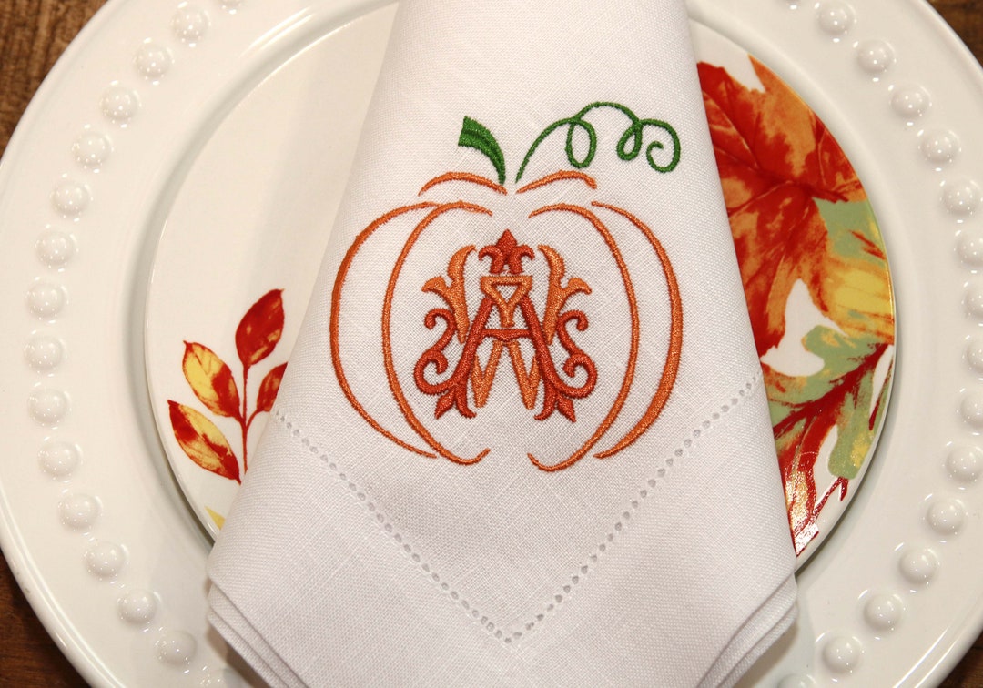 Thanksgiving Dinner Napkins, Double Monogram, Dining Room Table Decor ...