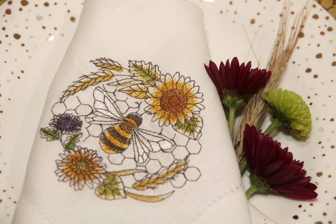 Embroidered Fall Napkin Set, Autumn Corn Design, Linen Cloth Napkins ...