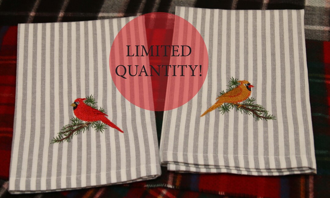 Cardinal Napkins, Nature Embroidery, Reusable Napkins, Christmas Gift ...