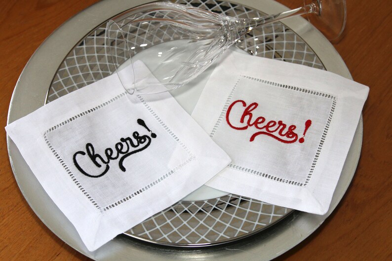 Cheers Cocktail Napkin Reusable Napkins Embroidered Napkin - Etsy