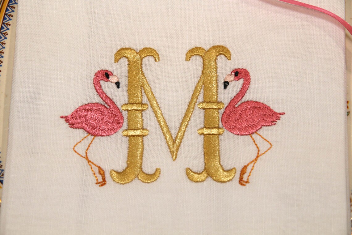 Monogrammed Pink Flamingo Napkins, Monogram Bird Embroidery ...