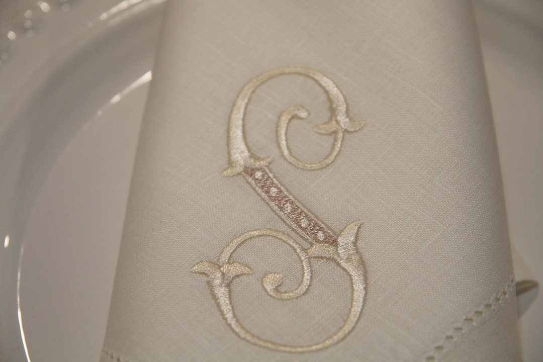 Monogrammed Linen Napkins, Monogram Napkin Set, Embroidered Napkin ...