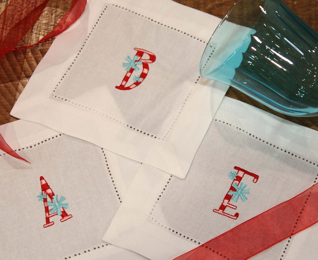 Monogrammed Cocktail Napkins, Monogram Napkin Set, Embroidered Napkin ...