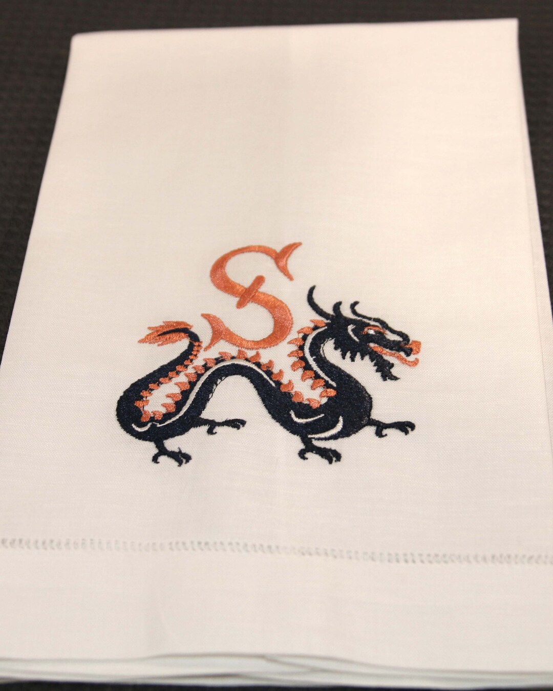 Dragon Monogram Hand Towel, Guest Hand Towel, Masculine Decor, Bar Cart ...