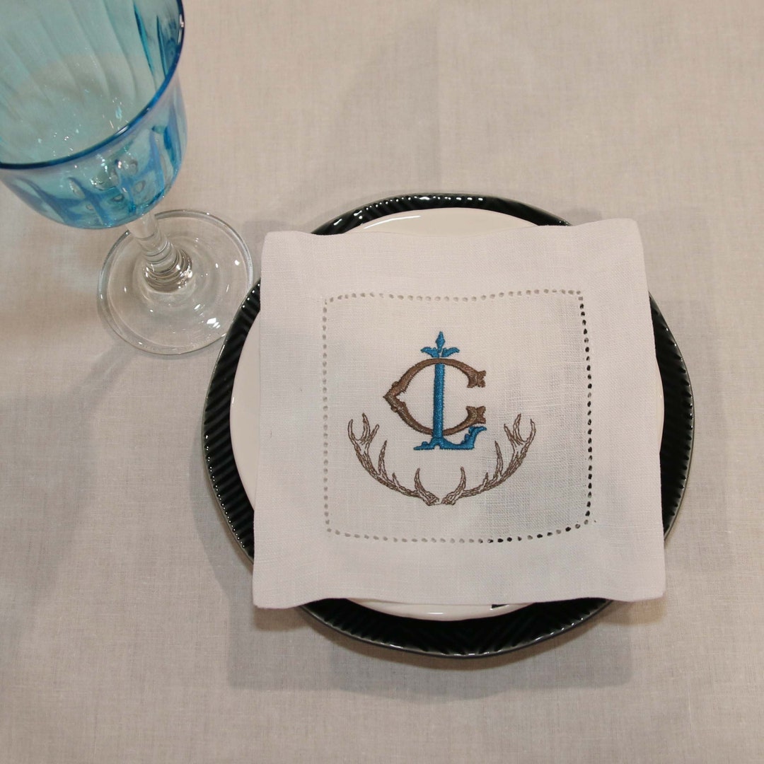 Custom Monogram Cocktail Napkin Gift Set for Personalized Bar Cart ...