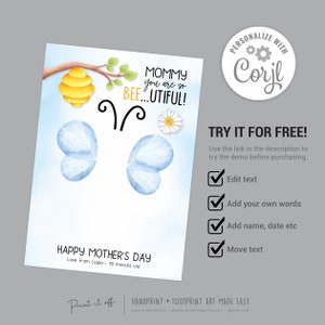 Bee-utiful Bumble Bee EDITABLE / Footprint Foot Art Craft / Mother's ...