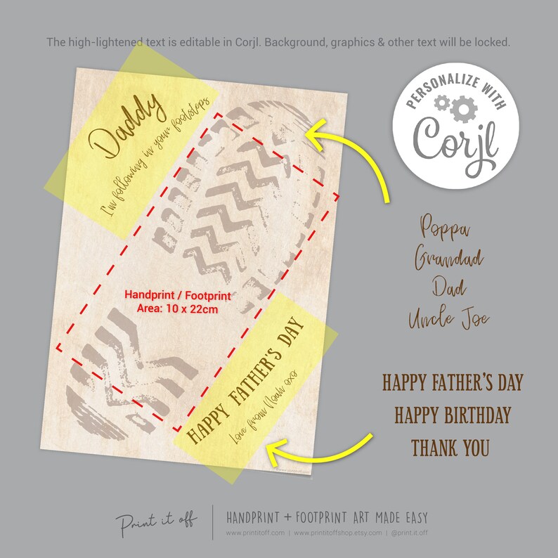 Boot Footprint EDITABLE / Foot Art Craft / Father's Dad Daddy Birthday ...