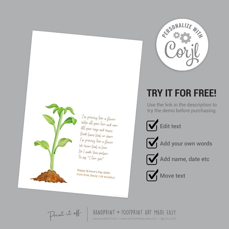 Growing Flower EDITABLE / Handprint Hand Art Craft / - Etsy