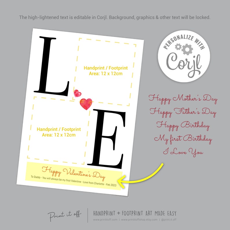 Love EDITABLE / Handprint Footprint Art Craft / - Etsy