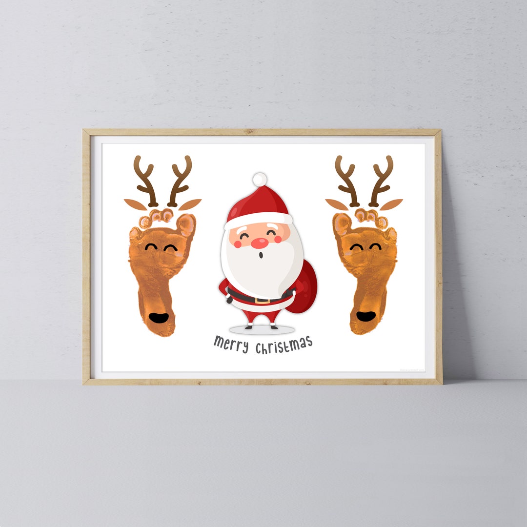 Santa Reindeer Footprint Art Craft Activity Merry Christmas Baby Kids ...