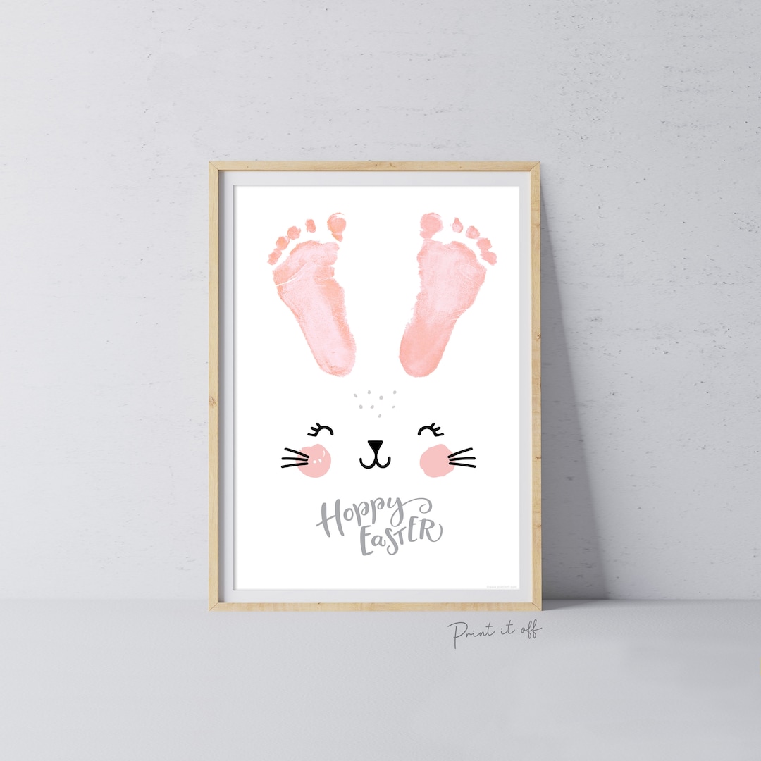 Hoppy Easter / Bunny Footprint Art / Cute Ears Feet / Happy Easter ...
