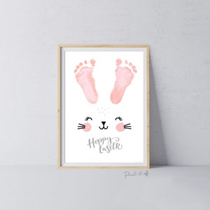 Hoppy Easter / Bunny Footprint Art / Cute Ears Feet / Happy Easter ...