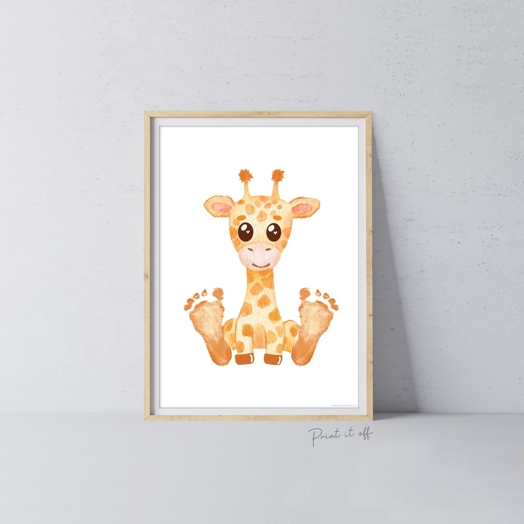 Baby Footprint Art Print / Giraffe Animal / DIY Gift Craft Keepsake ...