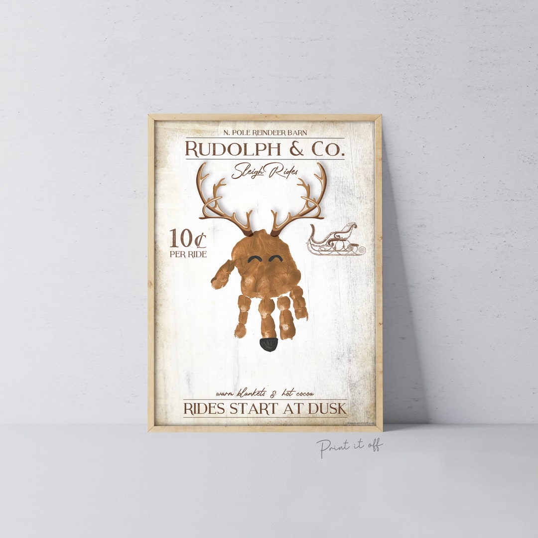 Reindeer Handprint Footprint Art Craft / Christmas Xmas Rustic Sign ...