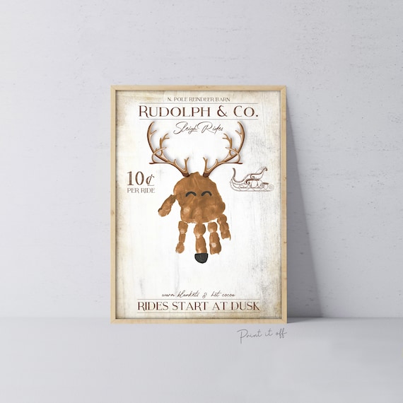 Reno De Arte De Huella De Mano De Navidad