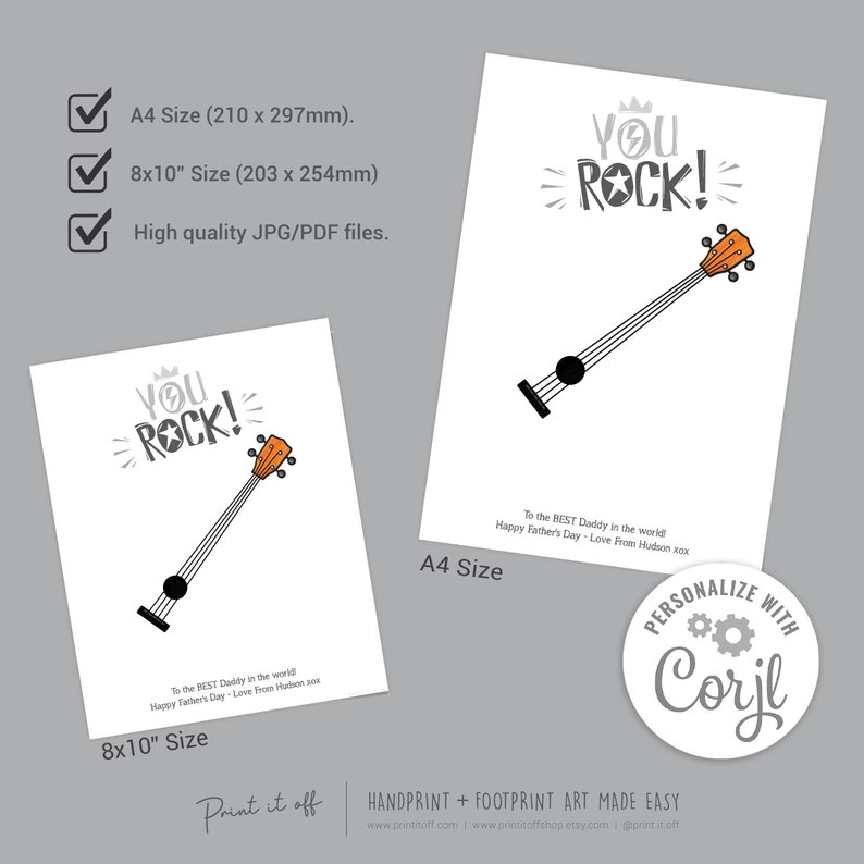 Guitar You Rock EDITABLE / Handprint Hand Art Craft / Mother's Father's ...
