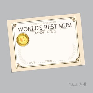 Mum Certificate / Handprint Art / World's Best Mum Hands Down ...